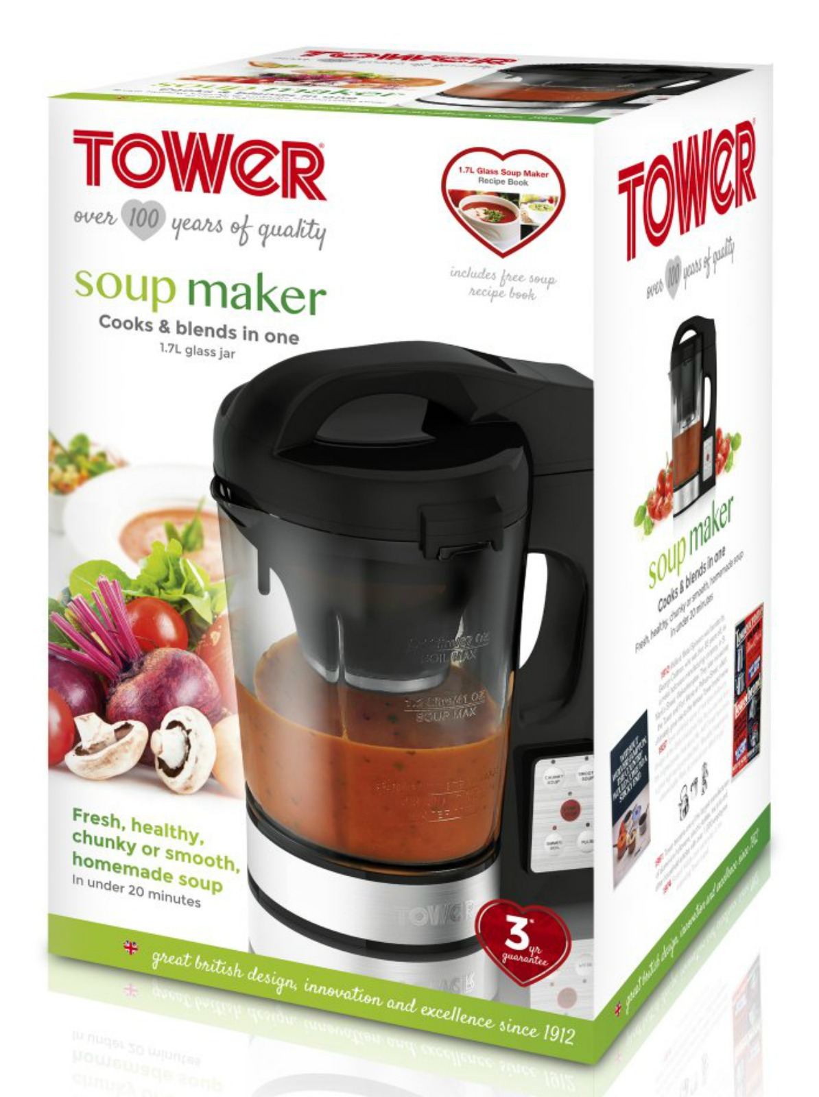 Tower T12019 Glass Soup Maker 800W 1 7L Black Kettle And Toaster Man