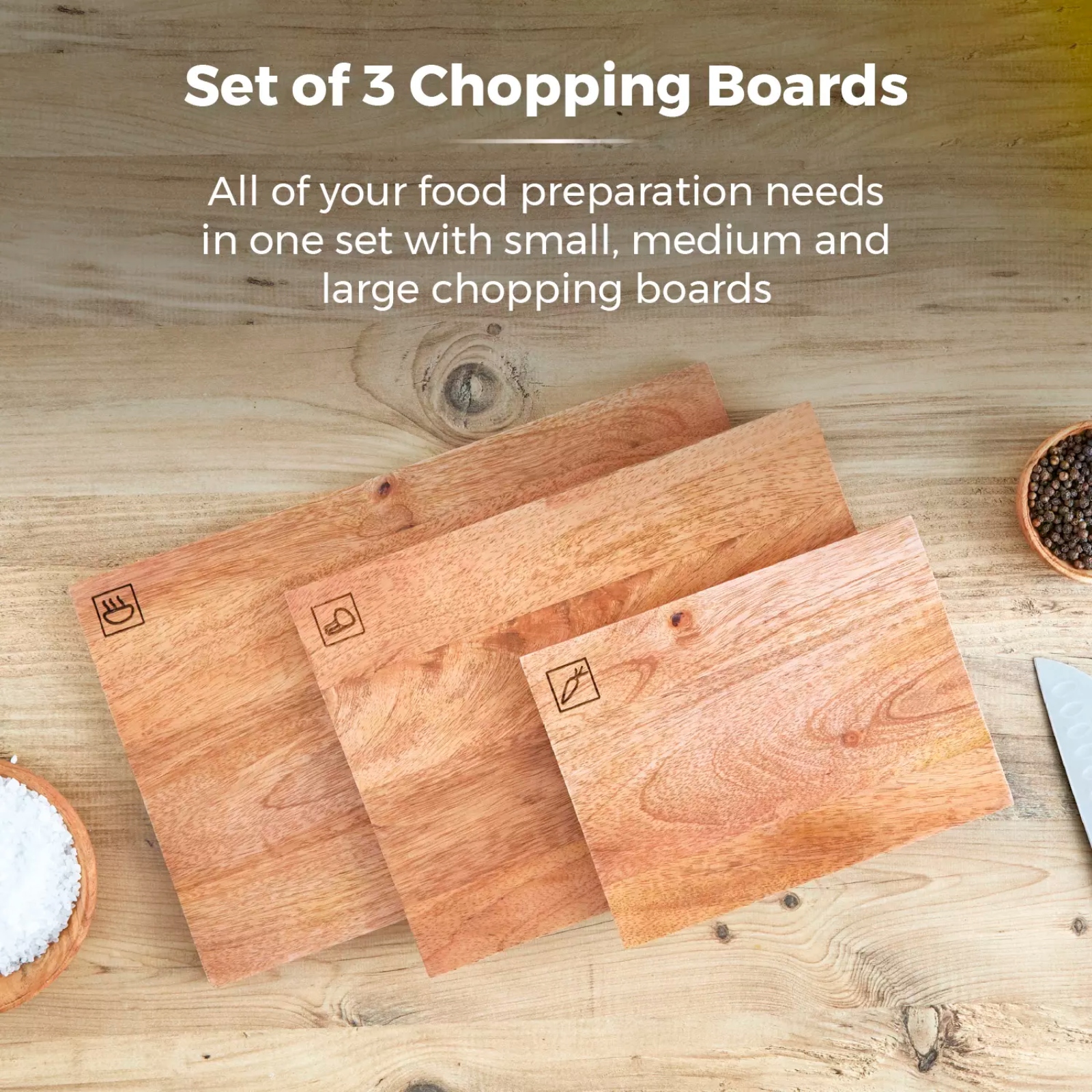 Tower T847045 Set Of 3 Mango Wood Chopping Board - Kettle and Toaster Man
